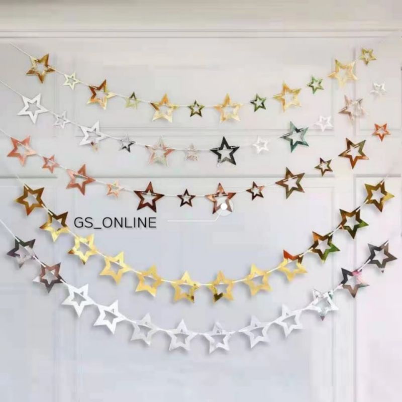 Ready Stock Star Banner Bunting Paper Hollow Star String Hanging Flag ...