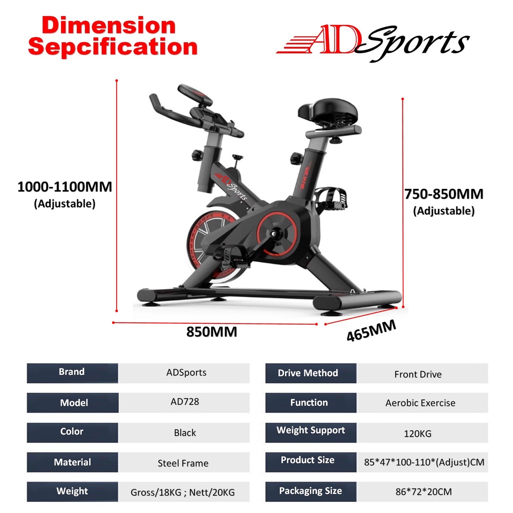 🔥🔥ADSports AD728 Professional Fitness Exercise Bike Home Gym Fitness ...