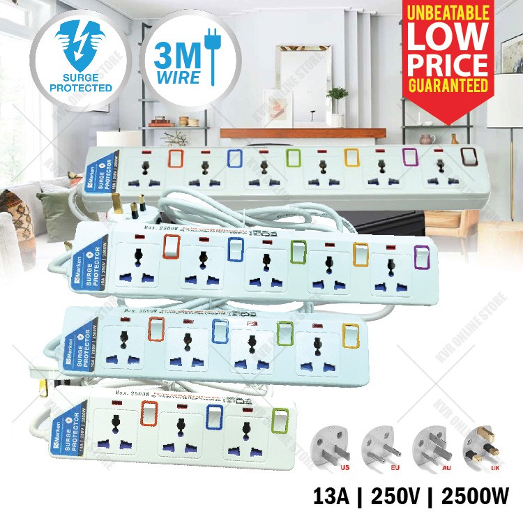 (3M) MARKEN Extension Power Strip with Surge Protector Multi Switch ...