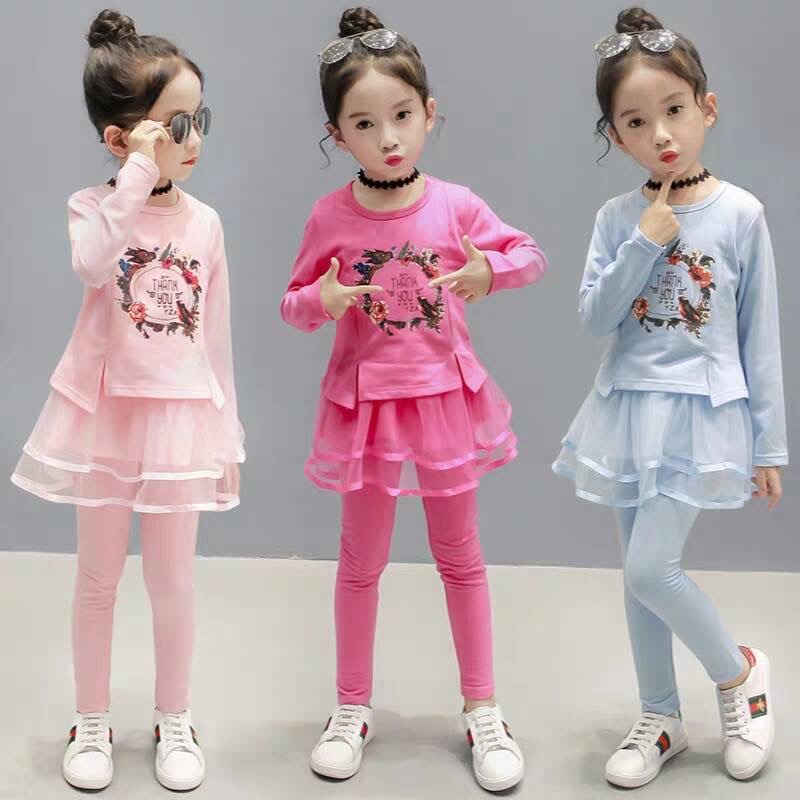 3-10 Years Girls Clothing Sets Spring Cotton Cute Flower Long Sleeve ...