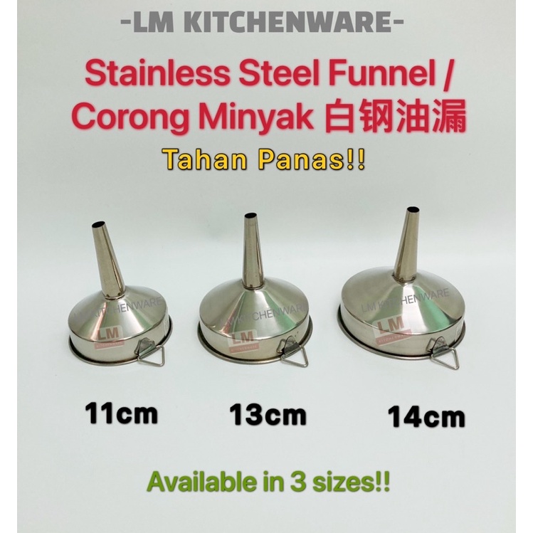 STAINLESS STEEL FUNNEL / CORONG MINYAK / CORONG KELULI TAHAN PANAS ...