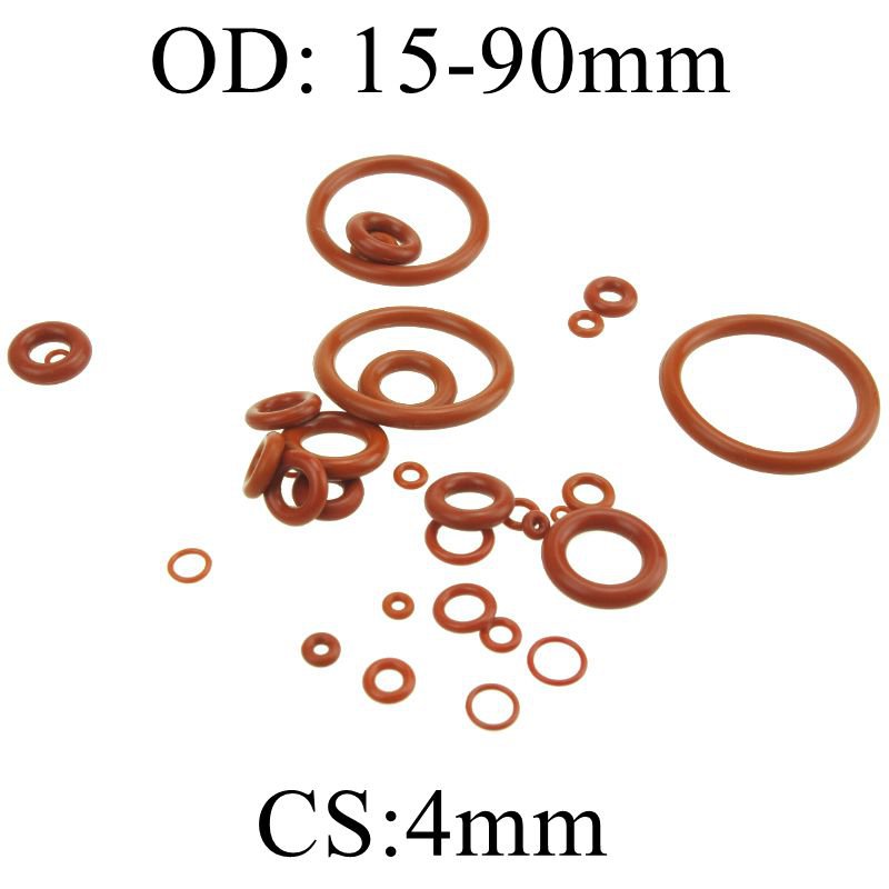 4mm Thickness Silicon Rubber O-ring Sealing 15-90mm OD Red Heat ...