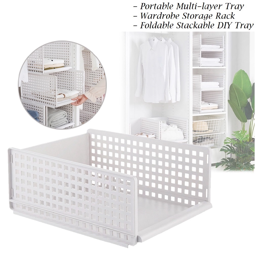 Multi-layer Home Wardrobe Clothes Stackable Cupboard Storage Basket ...