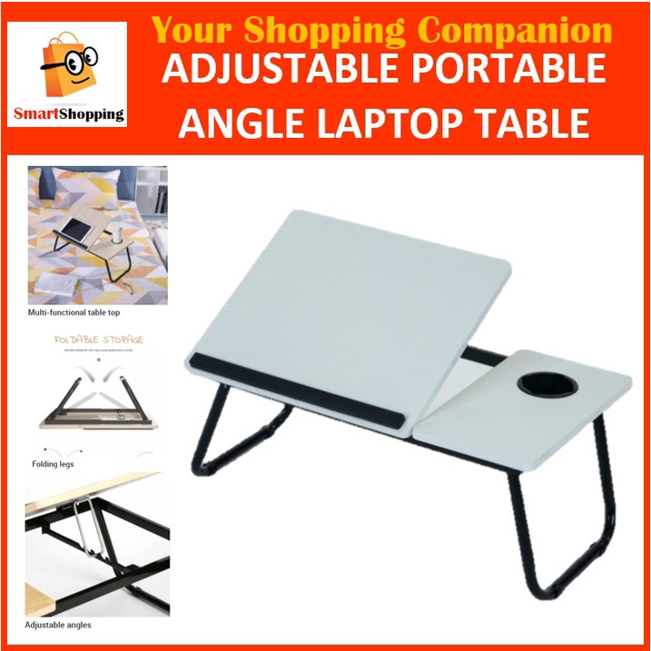 Adjustable Angle Laptop Table Bed Table Study Table with Cup Holder ...