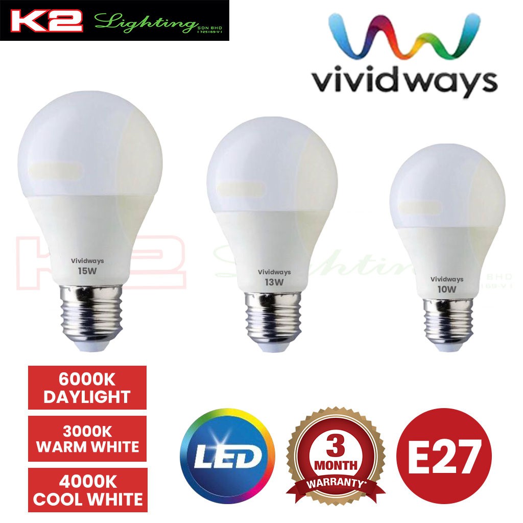 K2 VIVIDWAYS LED BULB A60 E27 10W 13W 15W 18W 6000K 4000K 3000K ...