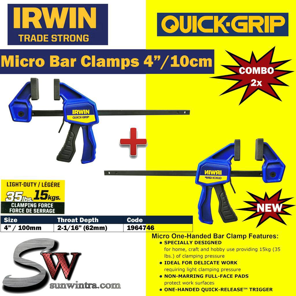 COMBO 2x Irwin 4" / 100mm Micro Bar Clamp #1964746 (Holding Pressure Up ...