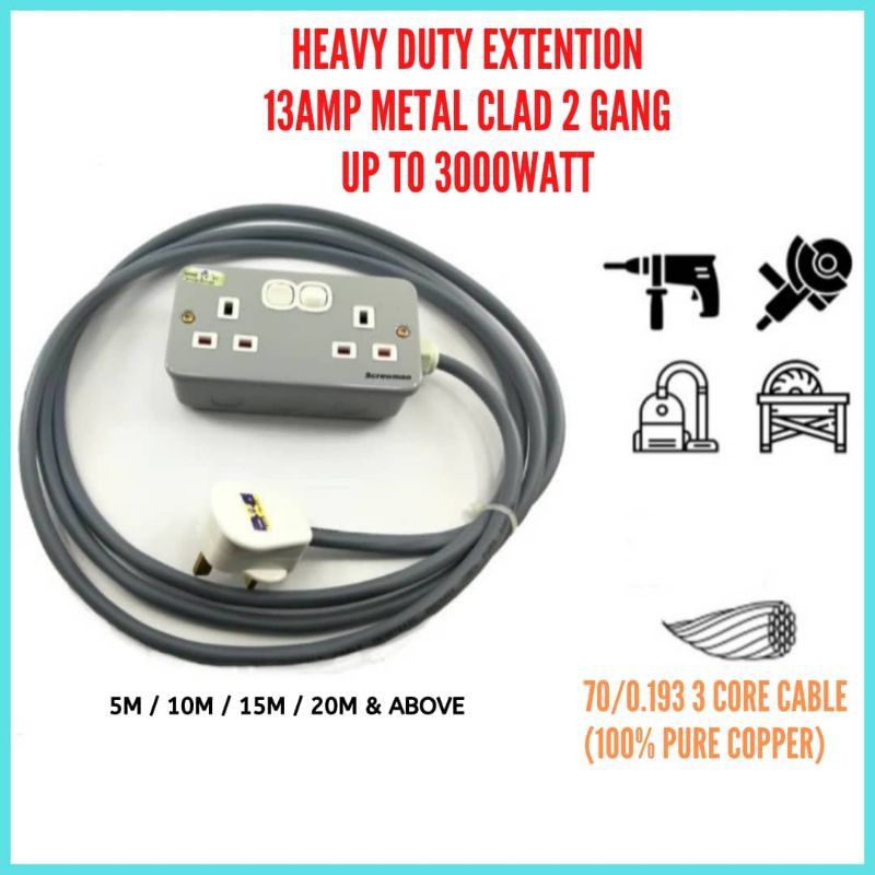 Heavy Duty Extension Metal Clad Extension Trailing Socket Extension ...
