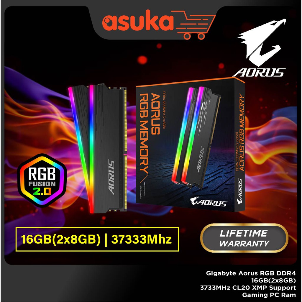Gigabyte Aorus RGB DDR4 16GB(2x8GB) 3733MHz / 3333MHz CL20 XMP Support ...