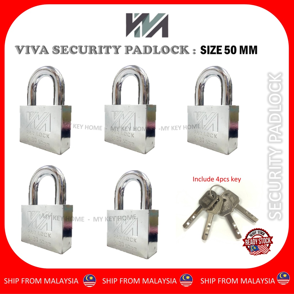 VIVA 50mm Padlock Heavy Duty Brass Durable Safety Security/Pad lock ...