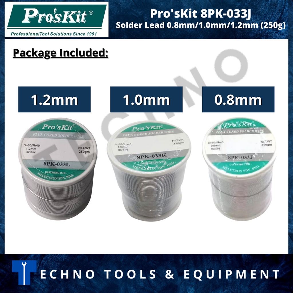 Pro'sKit 8PK-033J Solder Lead 0.8mm/1.0mm/1.2mm (250g) Soldering Wire | Shopee Malaysia