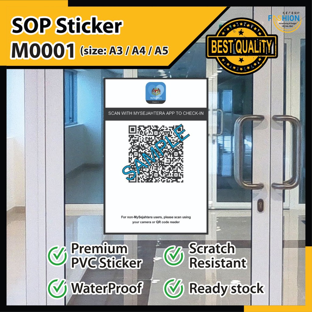 LARGE A1 A0 My Sejahtera QR Code Sticker with lamination (Waterproof ...