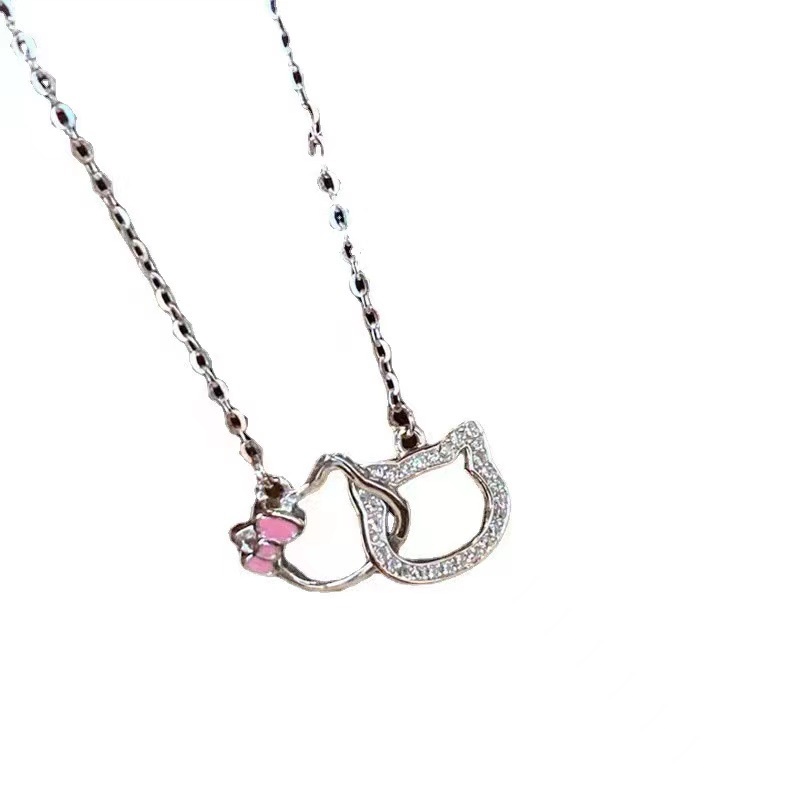 Korean Version of The Exquisite Helloktty KT Cat Inlaid Zircon Clavicle ...