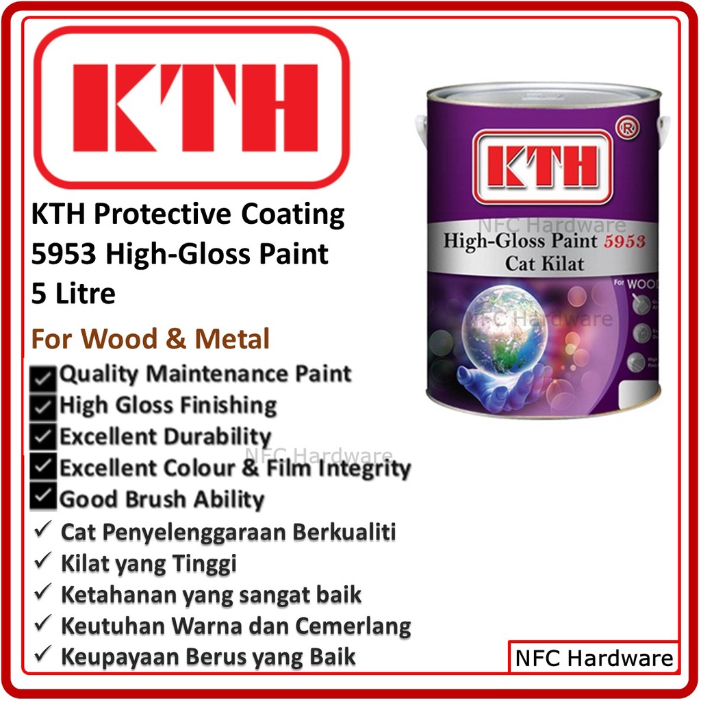 KTH High Gloss Paint 5953 5 Litre (Cat Kilat Alas Kayu/Besi) | Shopee ...