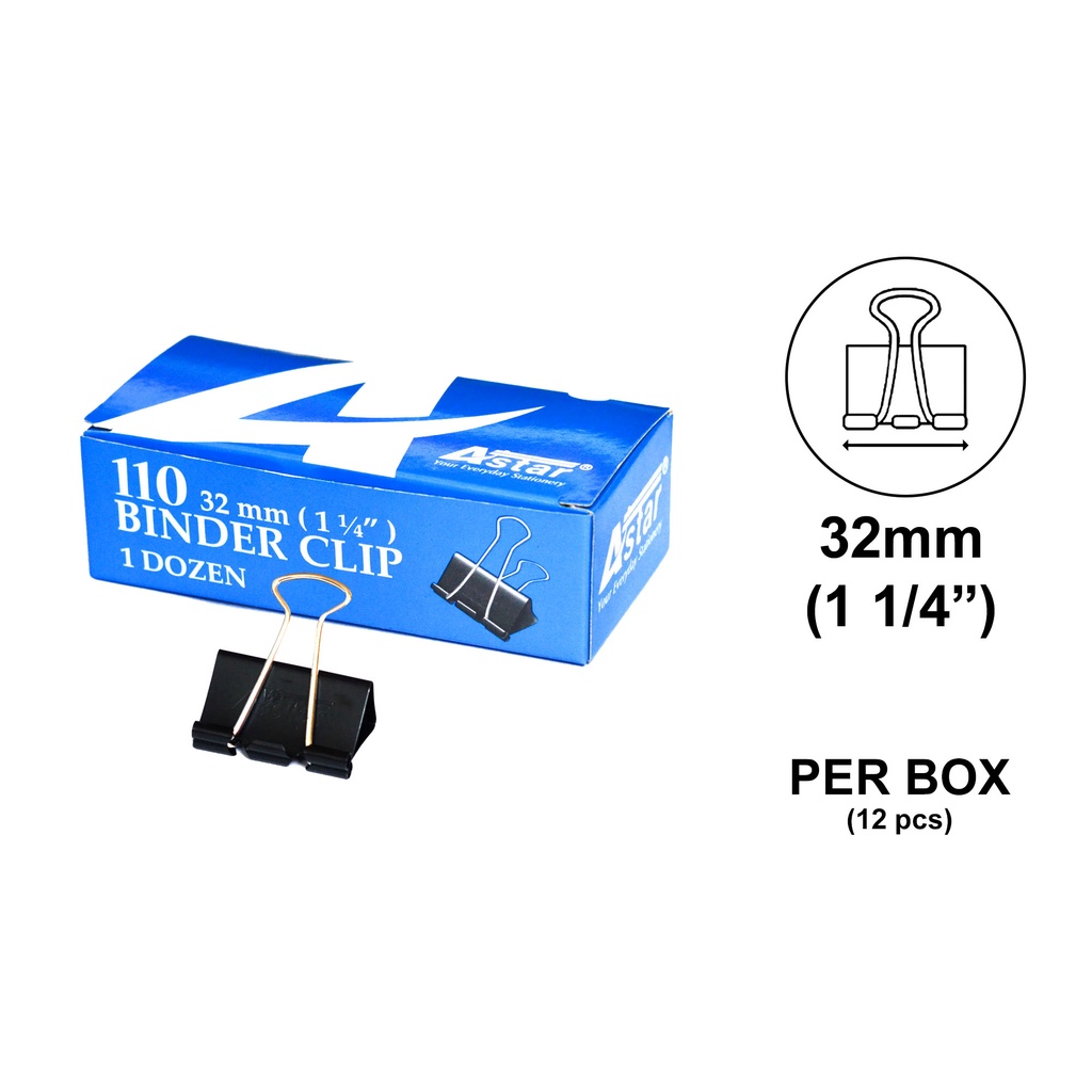 Astar No.110 - 32mm Binder Clip (Box of 12pcs) Double Clip Black Paper ...