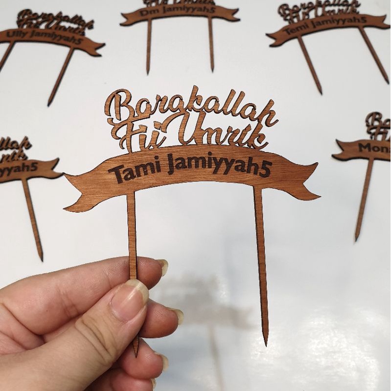 KAYU Wooden Cake Topper Skewer Cake Topper CUSTOM Barakallah FiiK Happy ...