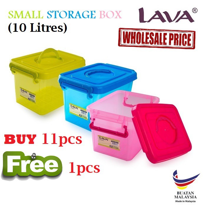 (BUY 11pcs FREE 1pcs) LAVA Plastic Storage Box With Lid & Handle Kotak ...