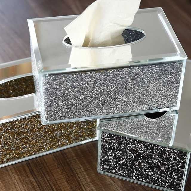 Tissue Box Cover Mirrored Diamond Crushed 1pc Silver Color Only READY ...