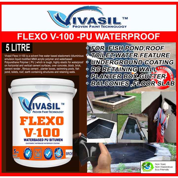 5L VIVASIL FLEXO V-100 WB ELASTOMERIC WATERPROOF COATING-BITUMEN,MMA ...