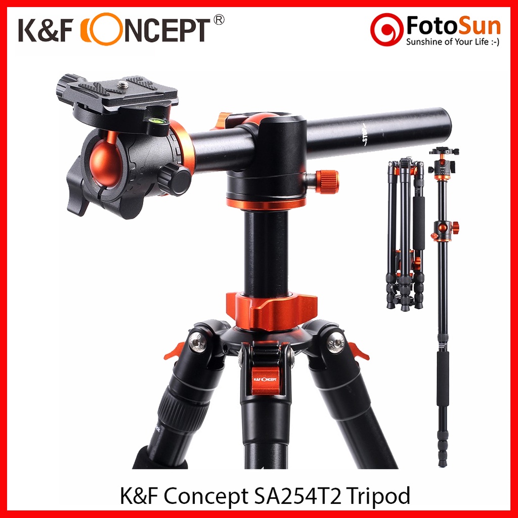 K&F Concept SA254T2 / T255A3 185cm Aluminium Ballhead Tripod horizontal ...