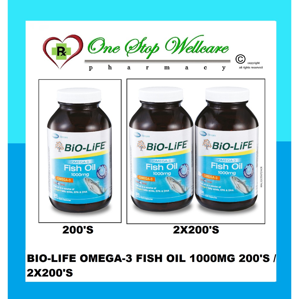 BIO-LIFE OMEGA-3 FISH OIL 1000MG 200'S / 2X200'S (TWIN PACK) (EXP:03/ ...