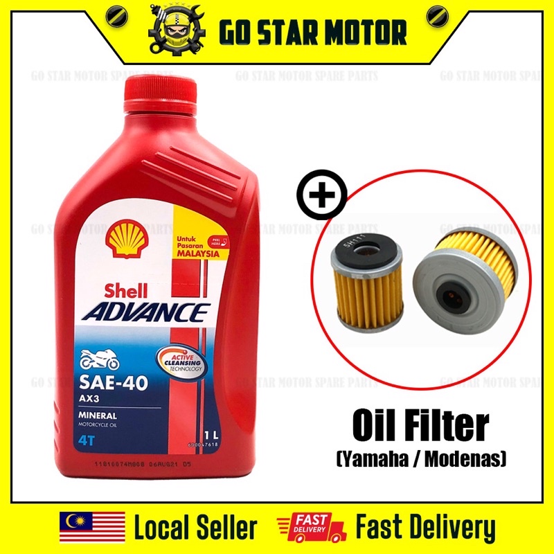4T SHELL ADVANCE AX3 SAE-40 SAE40 API SF 1L MINERAL OIL 100% ORIGINAL ...