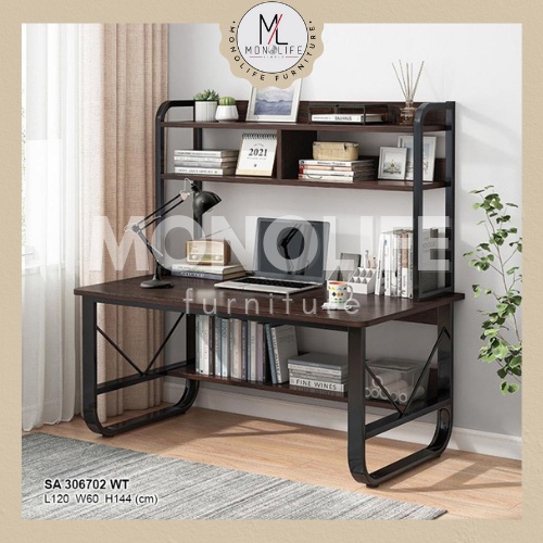 Monolife Ready Stock 120x60 Computer Desk with 2 Layer Book Self Rack ...