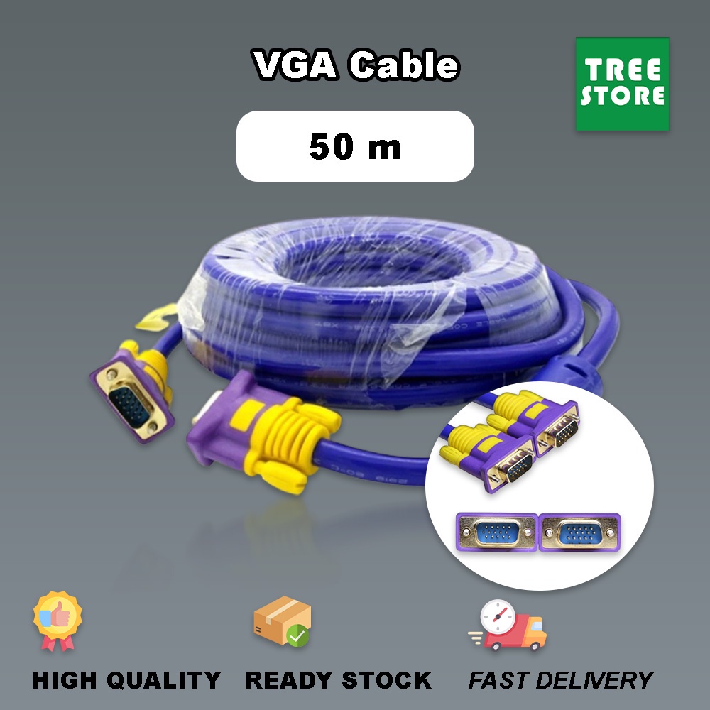 50M VGA CABLE (3+9) HIGH QUALITY 50 METER 15-PIN MALE TO MALE SUPPORT ...