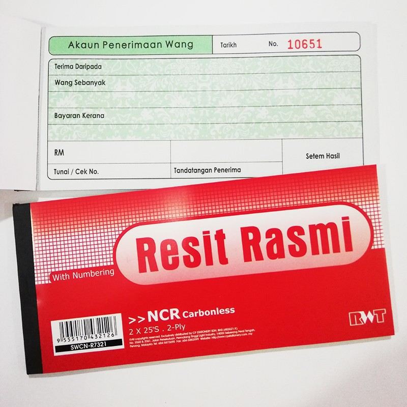 RWT NCR Official Receipt Book/ Buku Resit Rasmi 192mm X 88mm - 25 sets ...