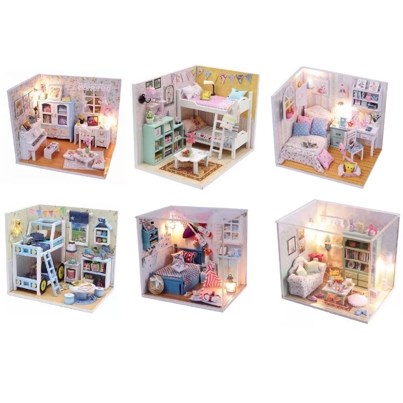 Miniature House with LED Light & Dust Cover/Mini House/Doll House/DIY ...