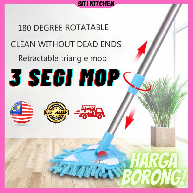 Mop LazyTiga Segi Mop Lantai 180 Degree (Boleh dipanjangkan) Adjustable ...