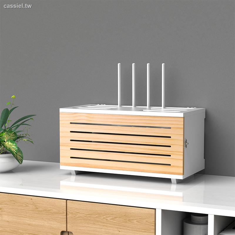 Solid wood Wireless Wifi Router Box Shelf Double Layers Bracket Cable ...