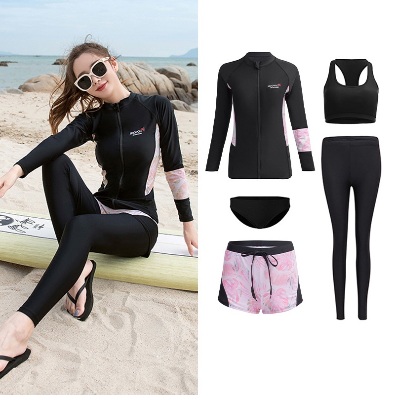 Women's 5pcs Rash Guard set Long Sleeve Active Tops and Bottoms Zip ...