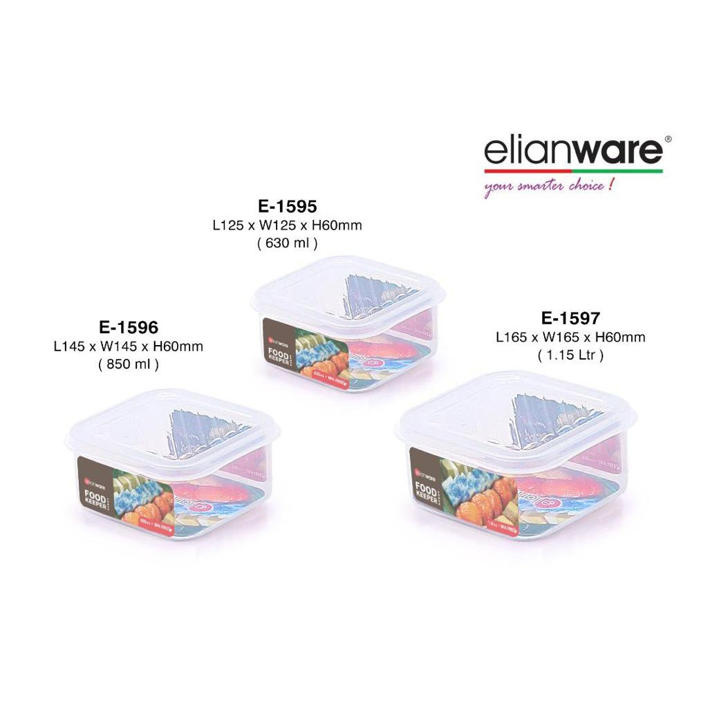 Elianware E-1595/E-1596/E-1597 Square Transparent/Clear BPA-Free ...