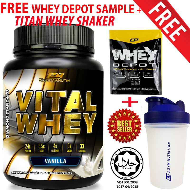 Vital Whey Halal 1Kg 24G Protein Isolate (Vanilla) + Titan Shaker + Depot Sample | Shopee Malaysia