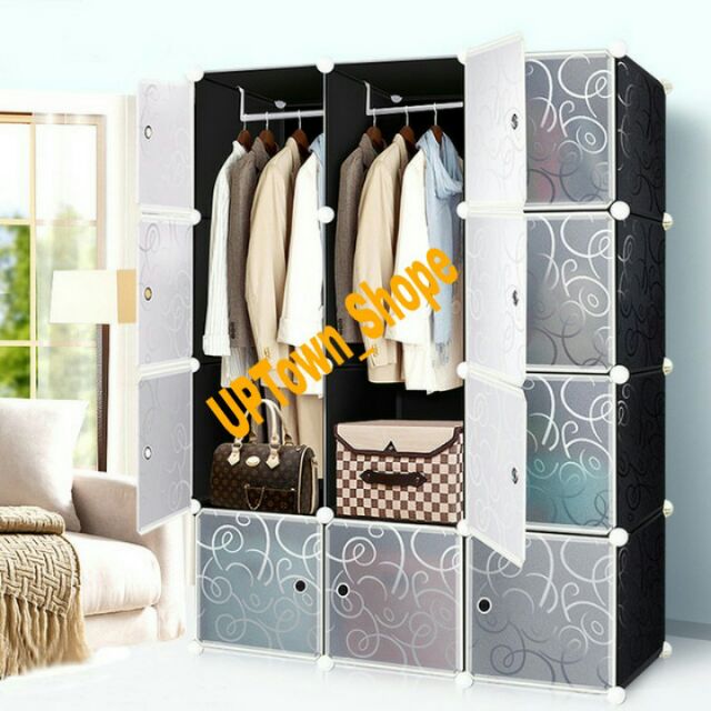 READY STOCK Tupper Cabinet 12 Cube DIY Wardrobe -Black Stripes | Shopee ...