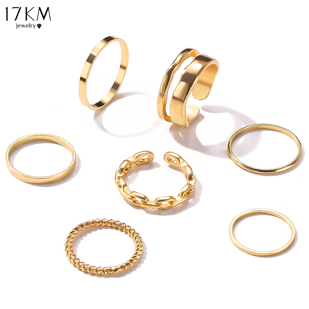 17KM 7pcs/set Korean Chain Open Gold Rings Retro Simple Ring Jewelry Accessories | Shopee Malaysia