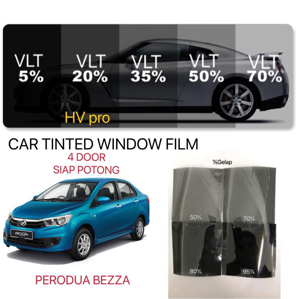 Perodua Bezza 4 Pintu Tinted UV Hitam (Gelap 50% 65% 80% 95%) Siap ...