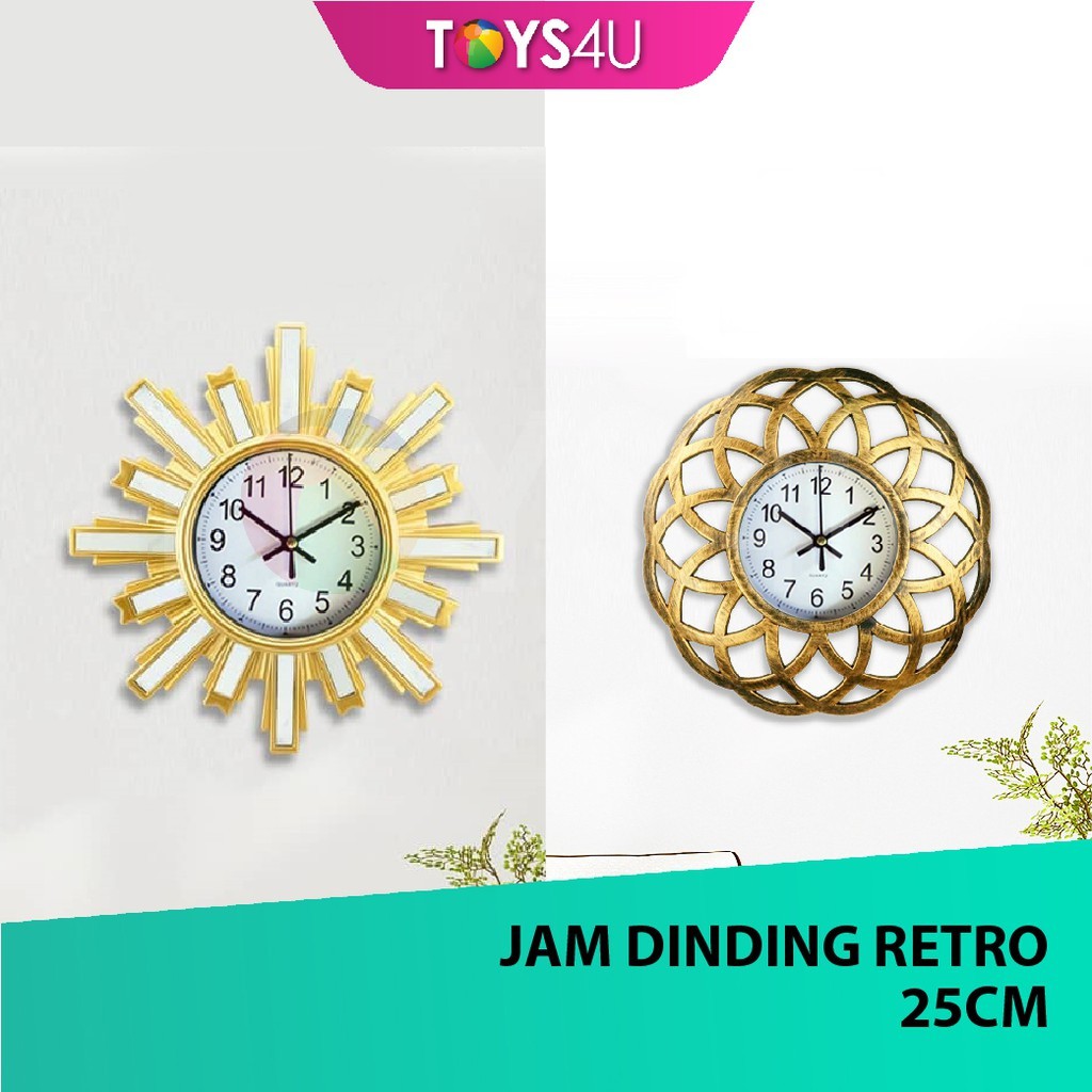 jam Dinding/Wall Clock Retro Gold Classic 25cm Hiasan Dinding Time ...