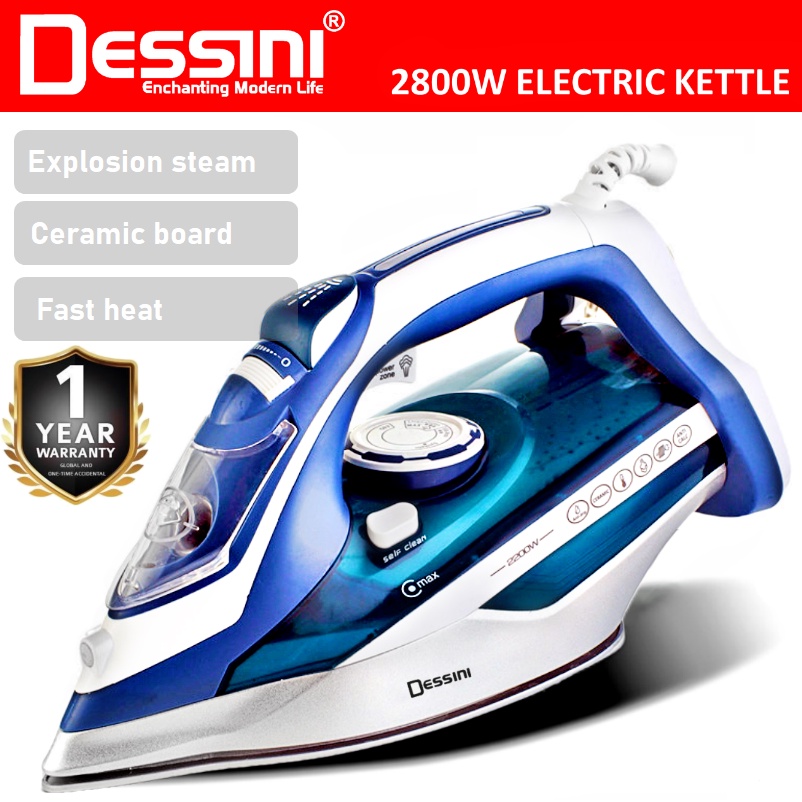 DESSINI ITALY 2800W Electric Ceramic Soleplate Garment Steam Iron ...