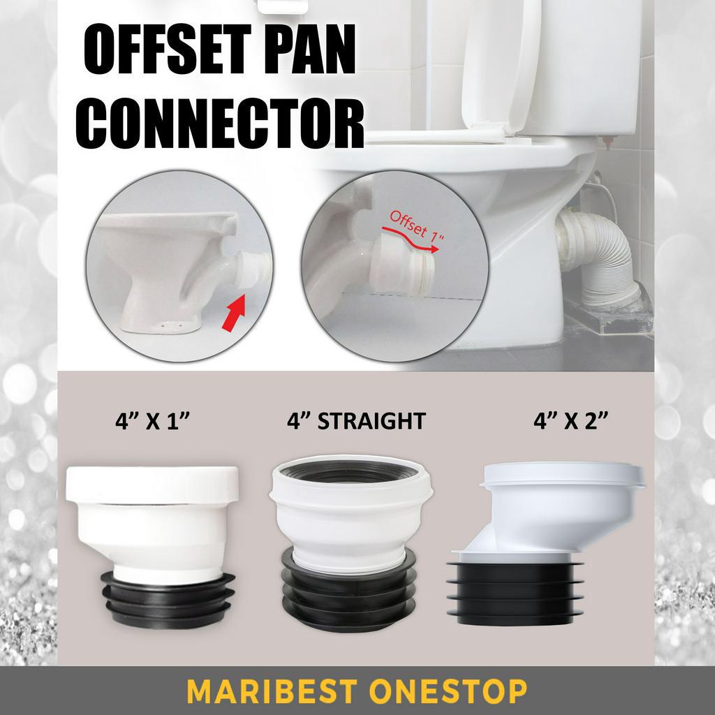 OFFSET TOILET WASTE PAN CONNECTOR 4" STRAIGHT / 4" X 1" / 4" X 2" (100 ...