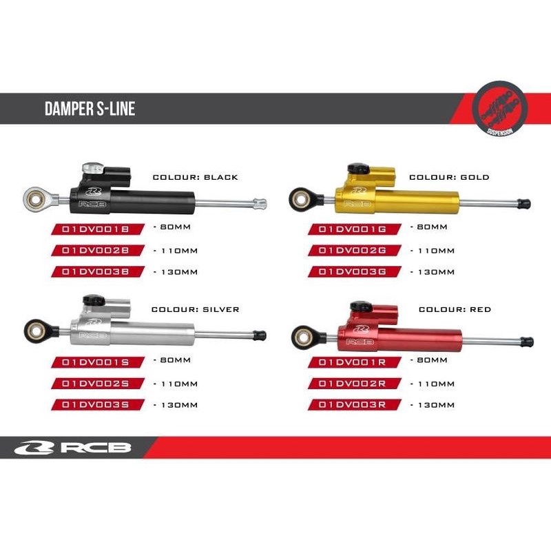 RCB RB STEERING DAMPER VERSION S-LINE 80MM 100% ORIGINAL RED GOLD ...