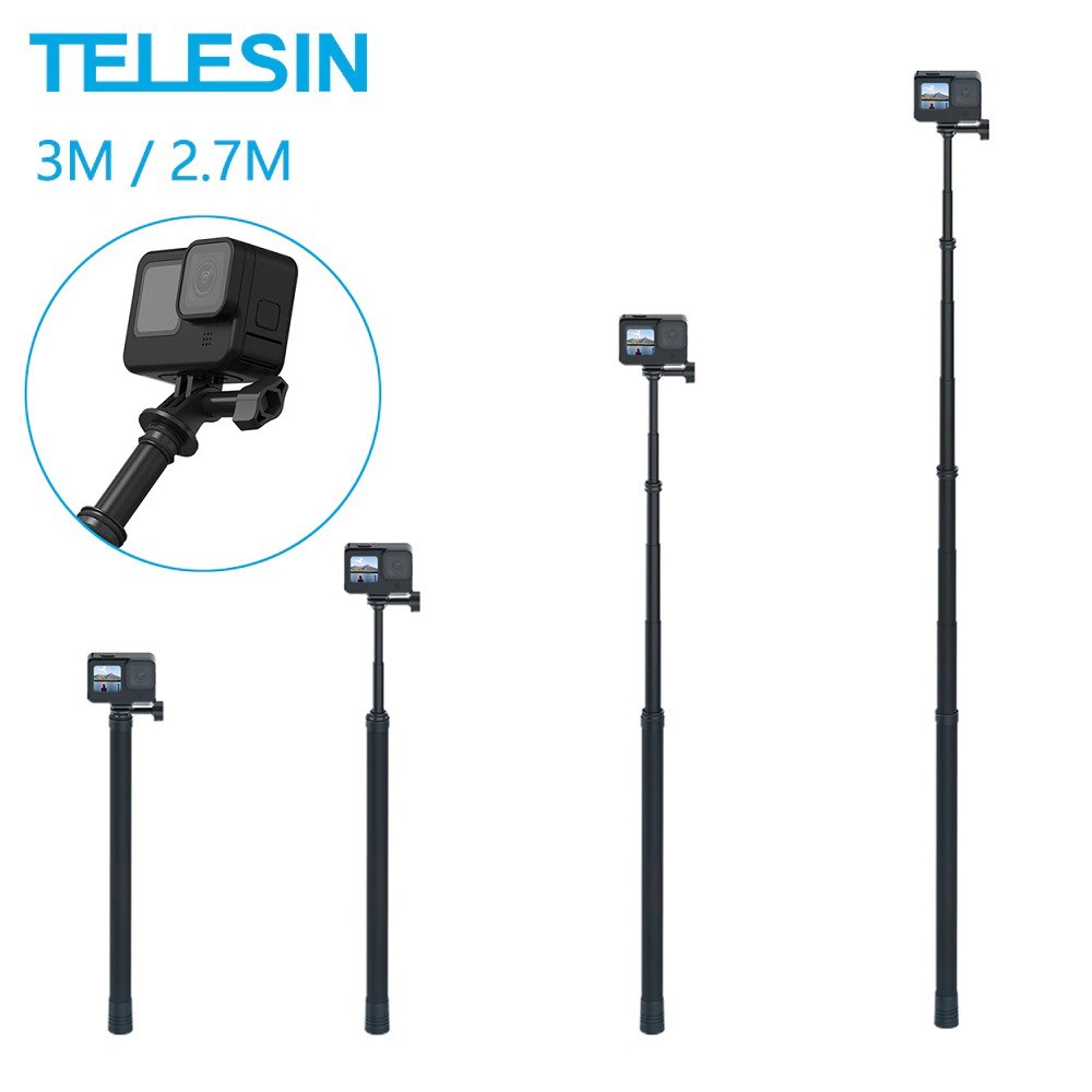 TELESIN 3M / 2.7M Carbon Fiber Invisible Selfie Stick Monopod Pole for ...
