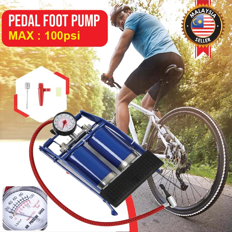 Double Barrel Foot Pump Pedal Cylinder Inflator Air Compressor Pressure ...