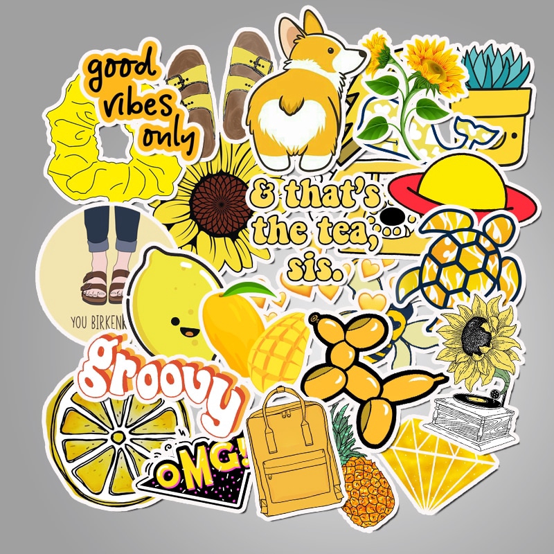 50 PCS Cartoon Yellow VSCO Stickers For Chidren Toy Waterproof Sticker ...