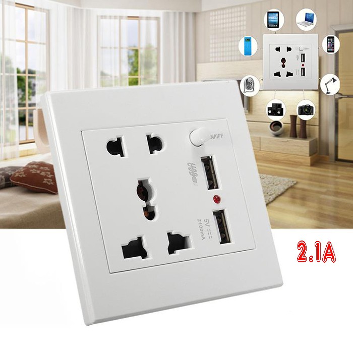 Dual USB charger Ports Universal Wall Power Socket Outlet Face Adapter ...