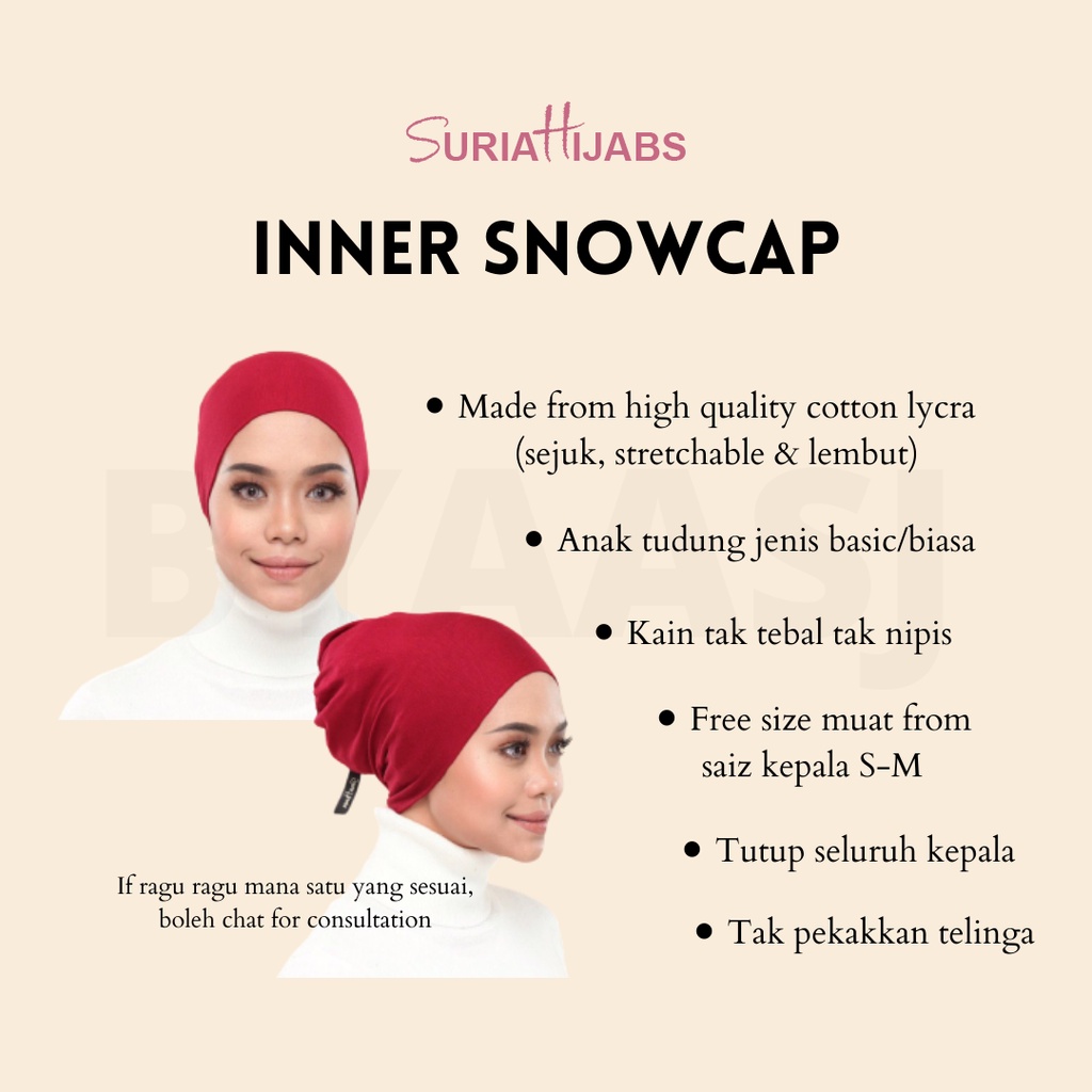 Inner Snowcap Suriahijabs Inner Cotton Lycra Inner Sejuk Serkup Inner ...