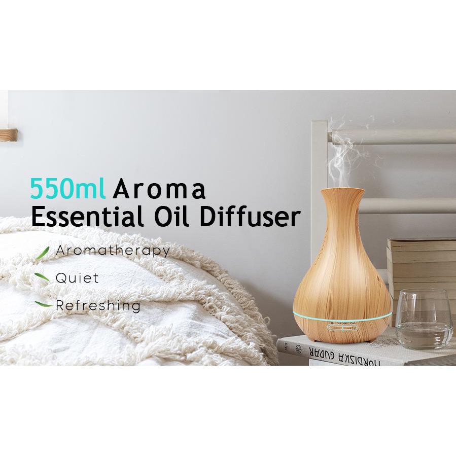 550ml / 500ml Aroma Diffuser Essential Oil Diffuser Ultrasonic Air Humidifier with Wood Grain 7 ...