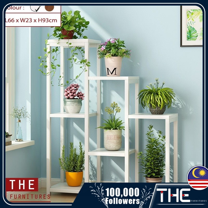 THE L66cm Potted Plants Shelf Indoor Flower Rack with Steel Frame ...