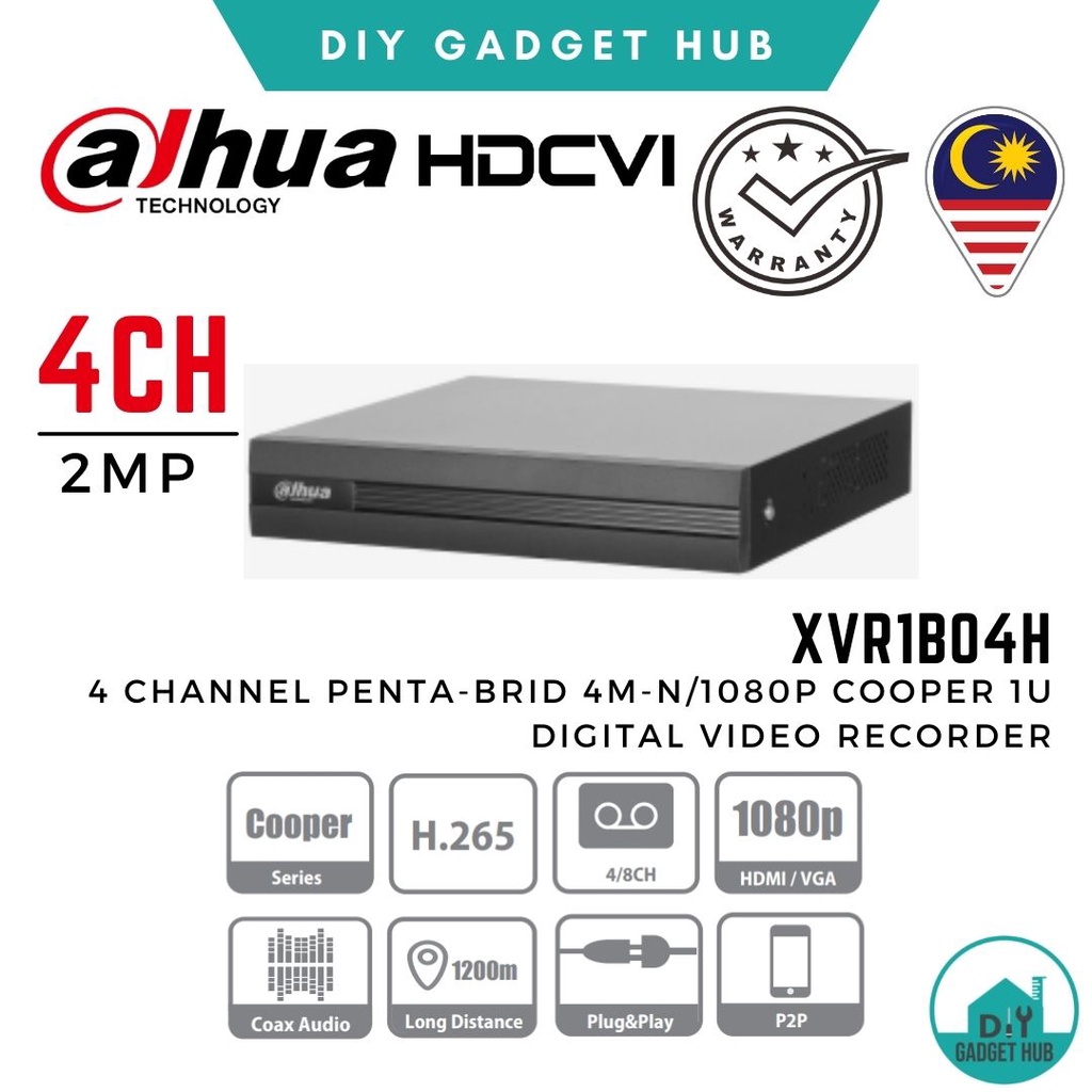 Dahua 4CH DVR XVR1B04H Up To 4MP Digital Video Recorder 1-HDMI 1-VGA Support P2P GDMSS Apps Easy ...