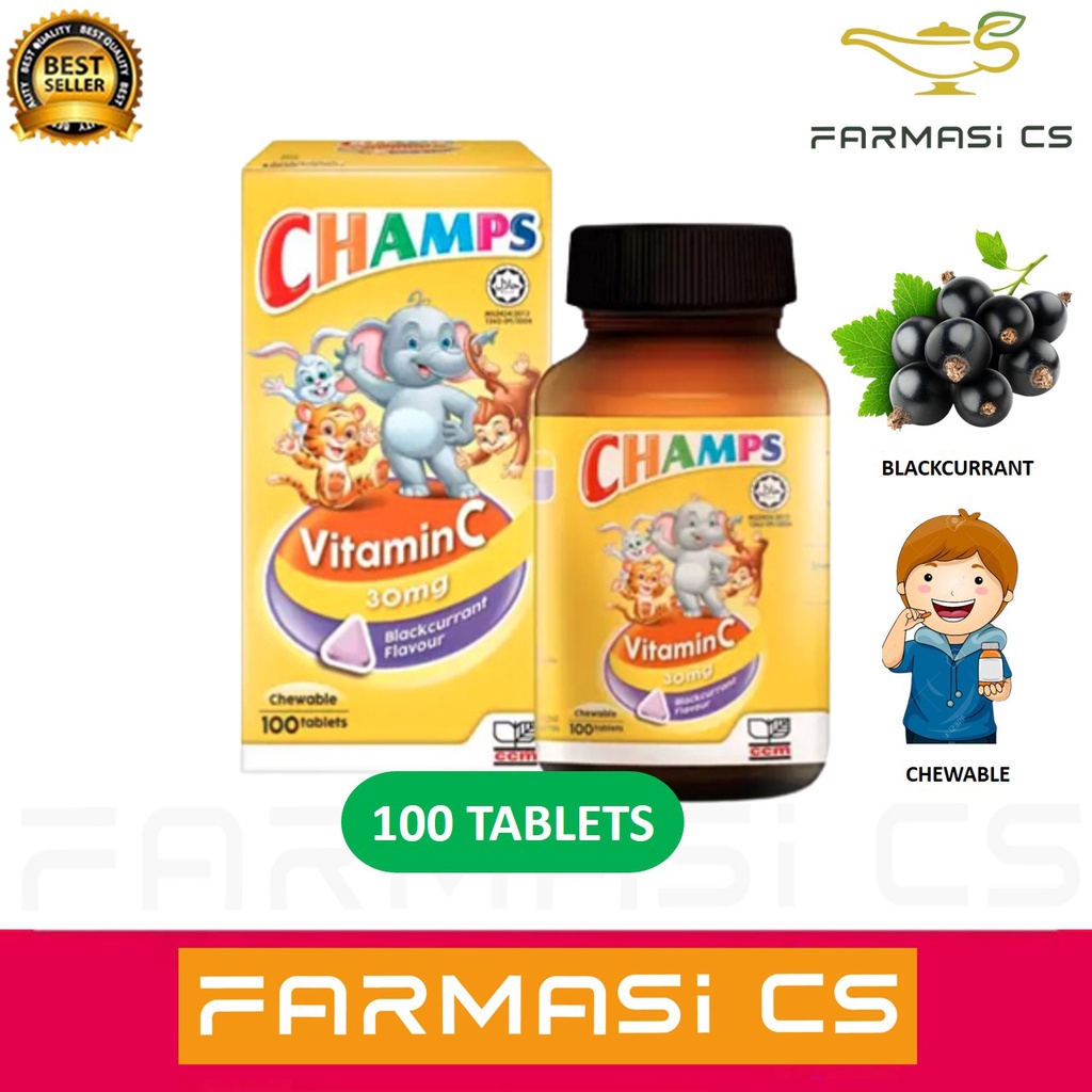 CHAMPS Vitamin C 30mg Blackcurrant Flavour 100 Chewable Tablets EXP:12/ ...